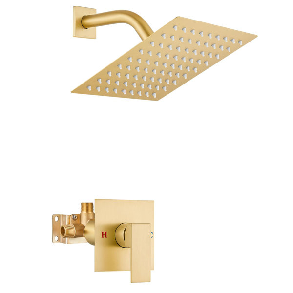 Co-t Brushed Gold SUS304 Stainless Steel Shower System - 8" Rain Showerhead, Single Handle ...
